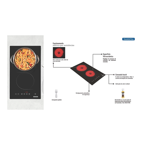 Tramontina Cooktop 30cm 2B New Domino Vitro Touch 220V