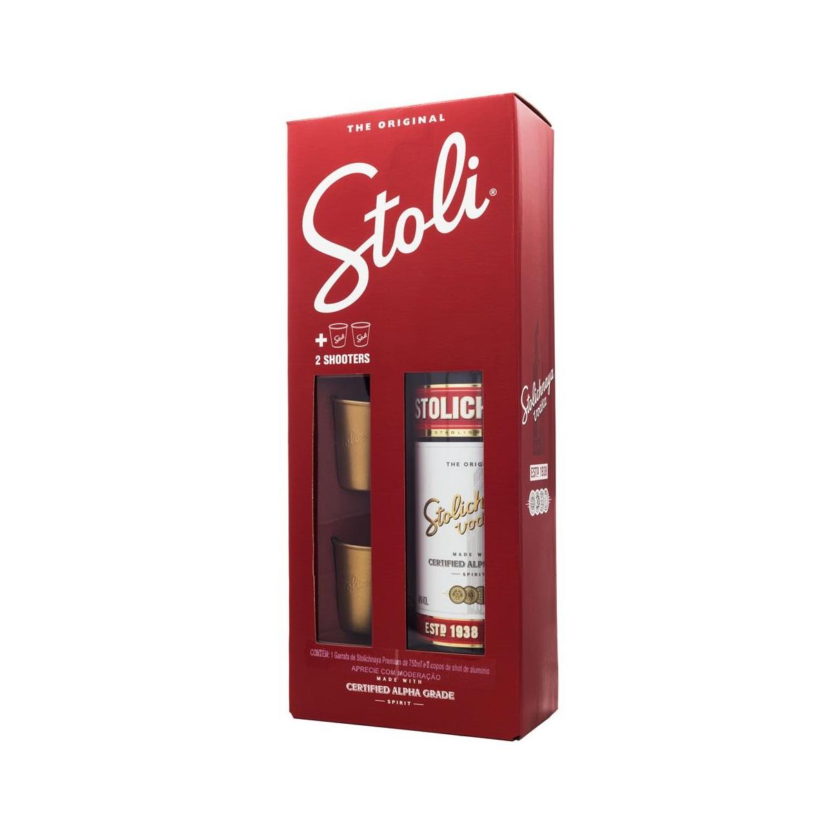Kit Vodka Stolichnaya 750ml + 2 Copos Shooters
