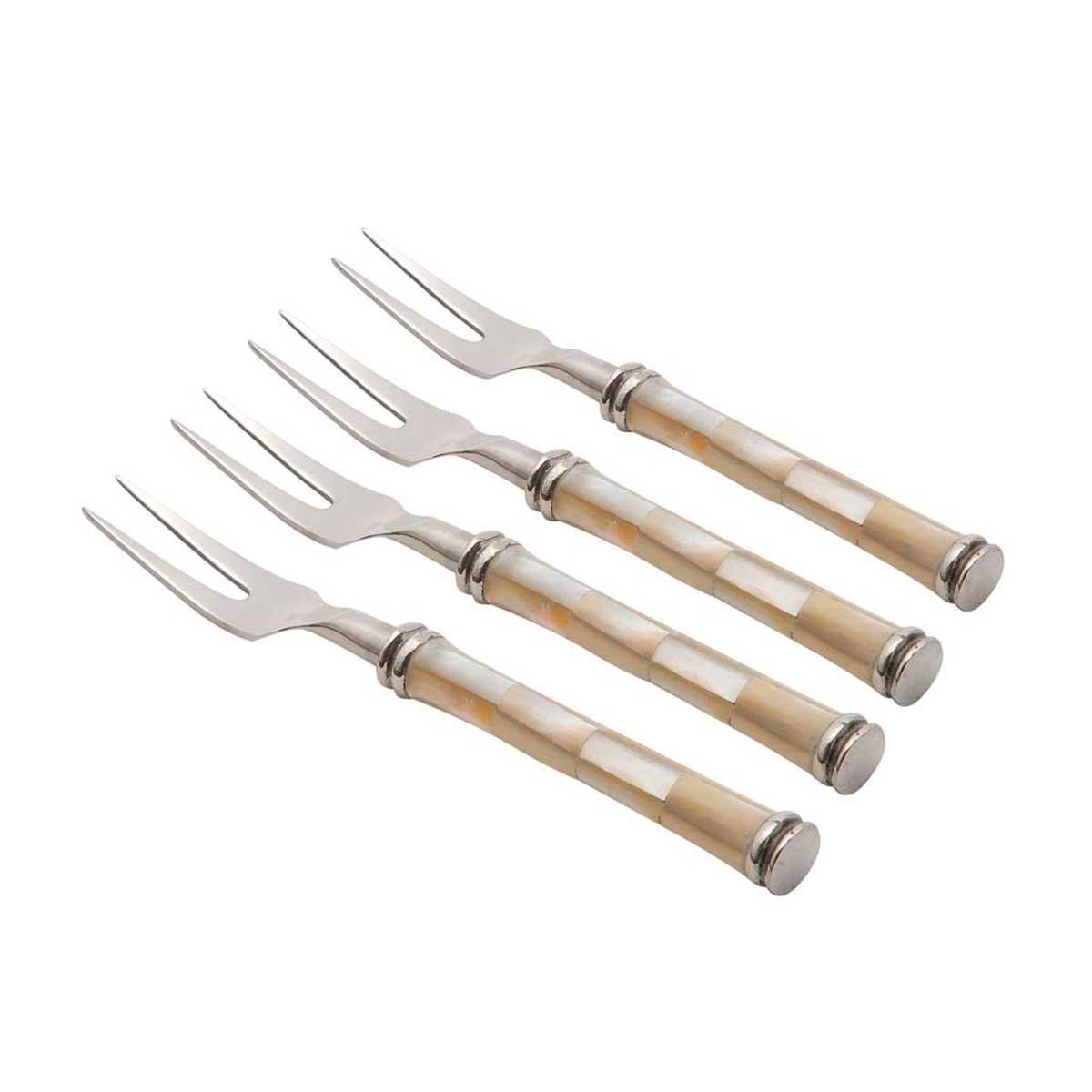 Conjunto de 4 Garfos Wolff em Aço Inox com Cabo em Madrepérola Clara
